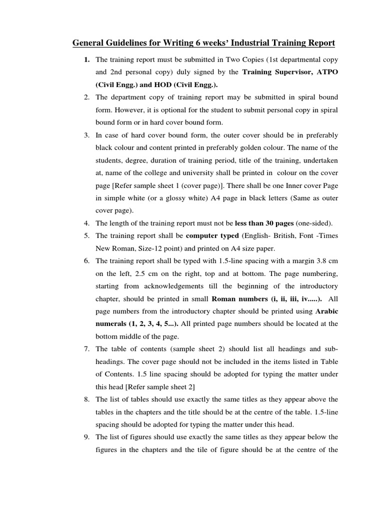 Guidelines For Industrial Training Report & | PDF | Books | Written Communication