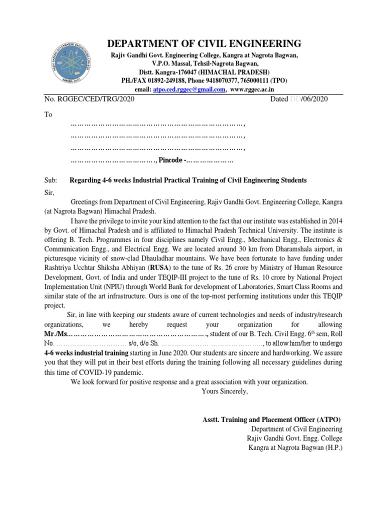 Industrial Training Letter June 2020 | PDF | Engineering