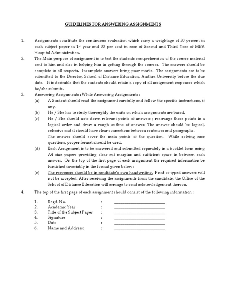 MBA-Hosp-Admn-2018-19-Assignments Andhra University | PDF | Health Administration | Health Care