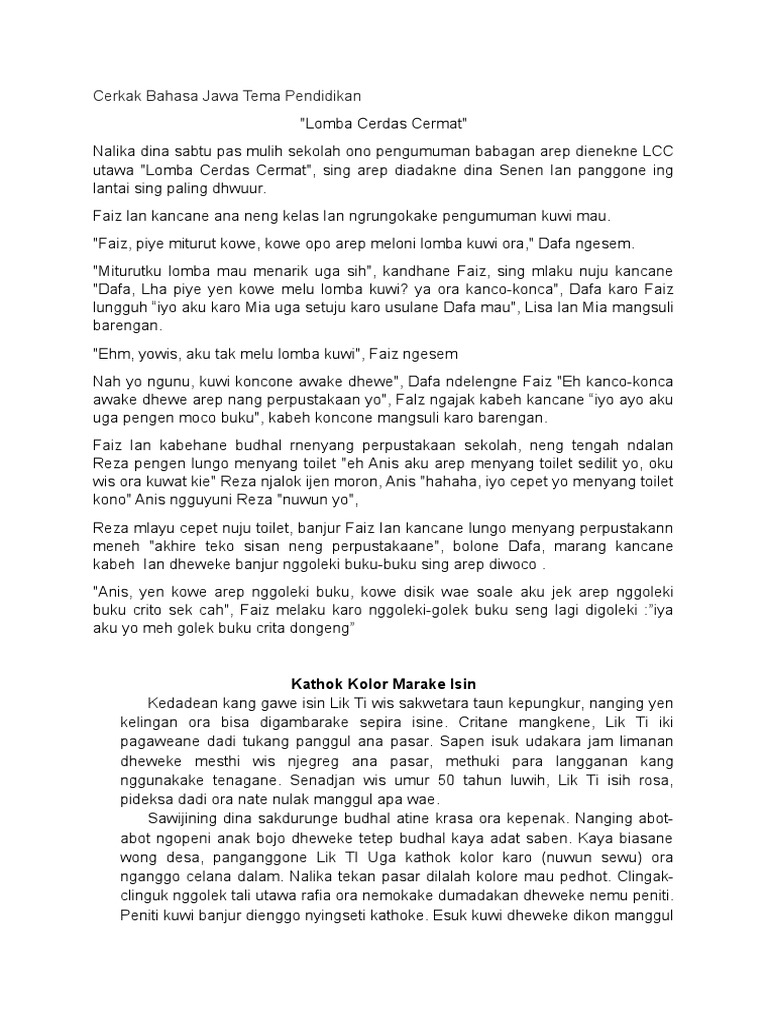 Cerkak Bahasa Jawa Tema Pendidikan | PDF