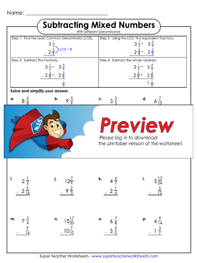 Sub Mixed Numbers1 | PDF