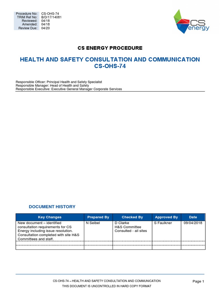 CS-OHS-74 - Health and Safety Consultation and Communication 04 18 | PDF | Occupational Safety ...
