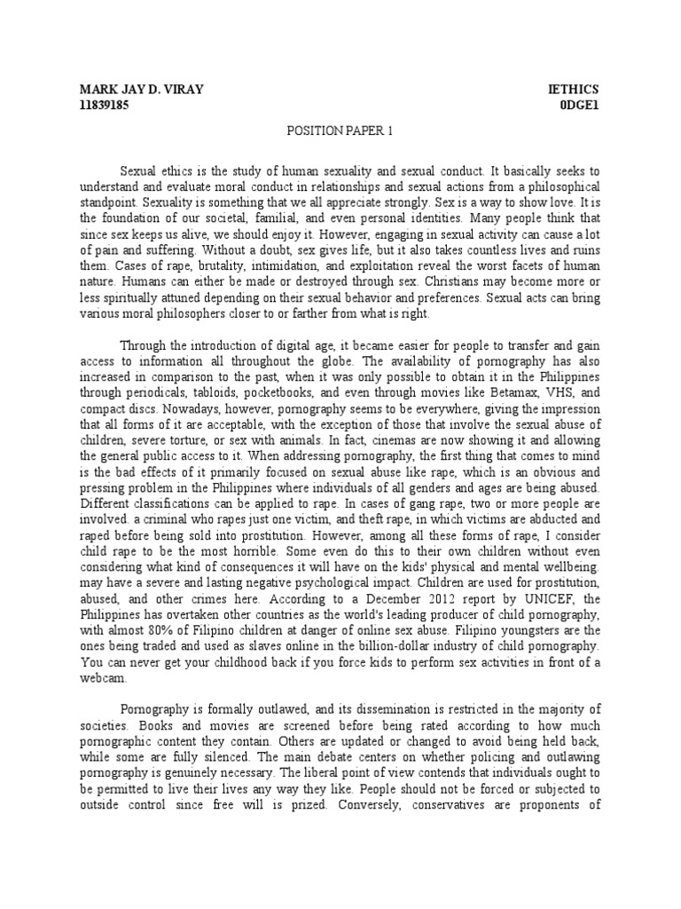 Position Paper 1 | PDF | Rape | Child Pornography