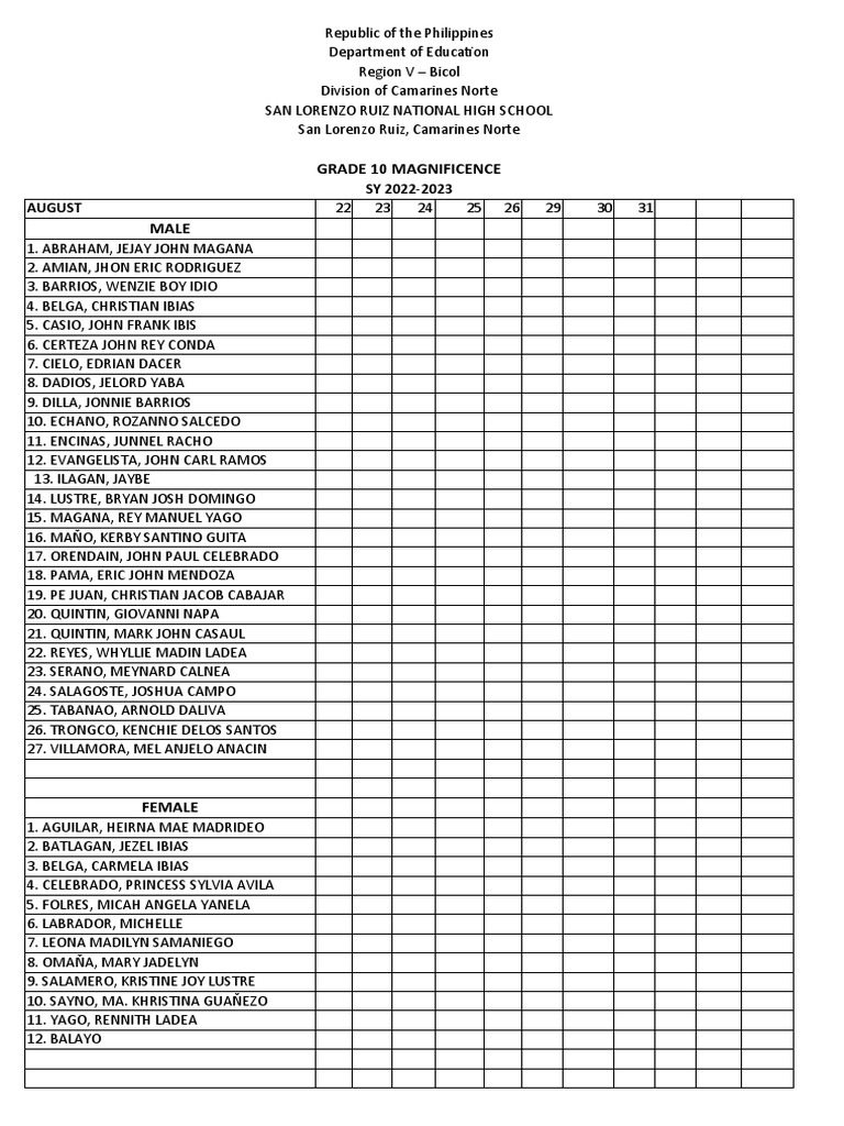 Attendance 2022 2023 | PDF
