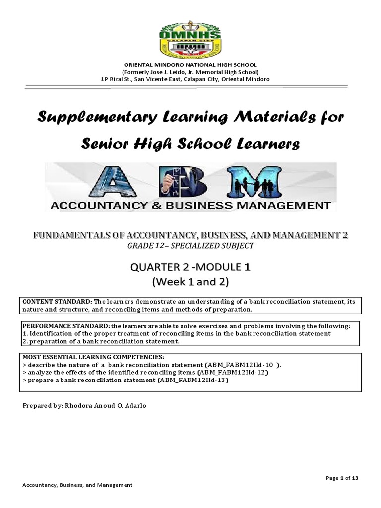 Fundamentals of Abm 2 Q2 Module 1 Week 1 2 | Download Free PDF | Cheque ...