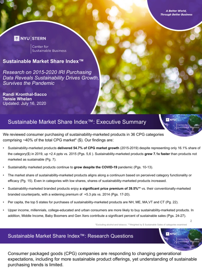 NYU Stern CSB Sustainable Market Share Index 2020 | PDF | Market Share