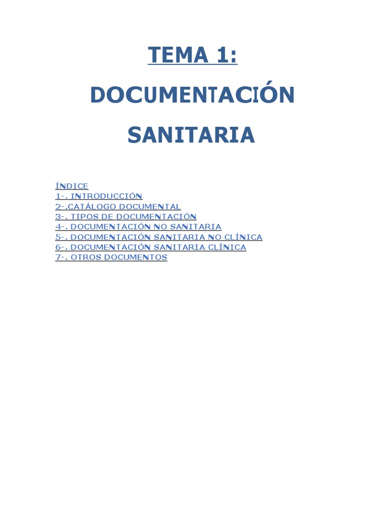 Tema 1-. Documentación Sanitaria | PDF | Documento | Hospital