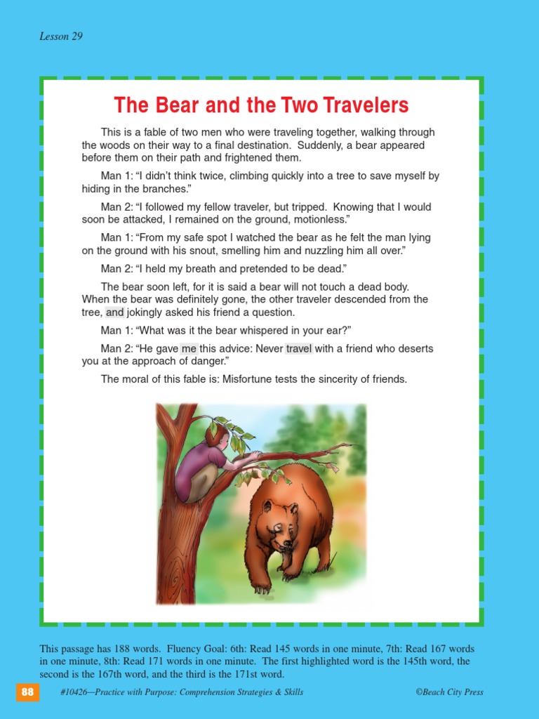 The Bear and The Two Traveller | PDF | Reading Comprehension | Learning