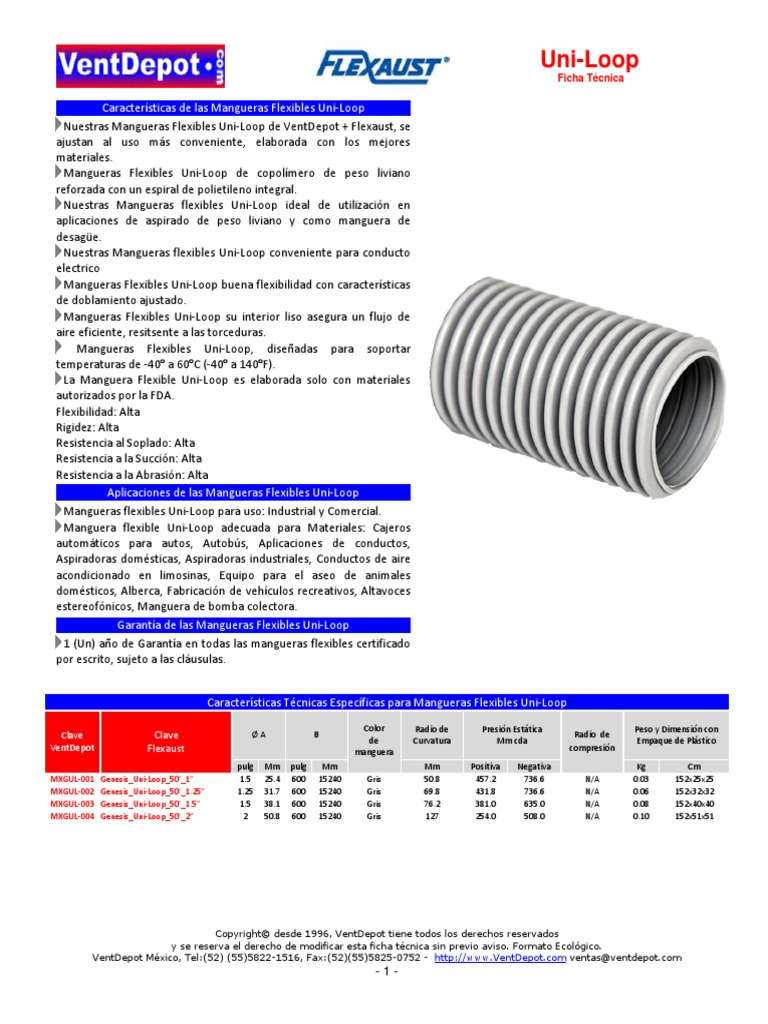 Mangueras Flexibles Uni-Loop Ventdepot Flexaust | PDF