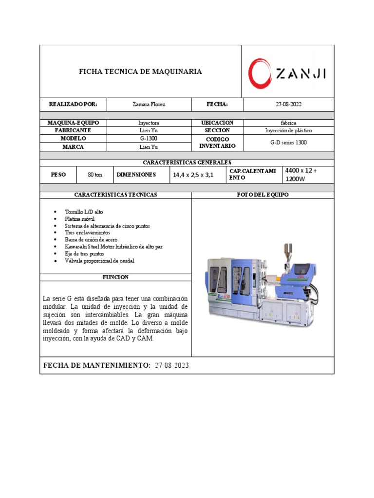 Ficha Tecnica de Maquinaria | PDF | Bienes manufacturados | Vehículos
