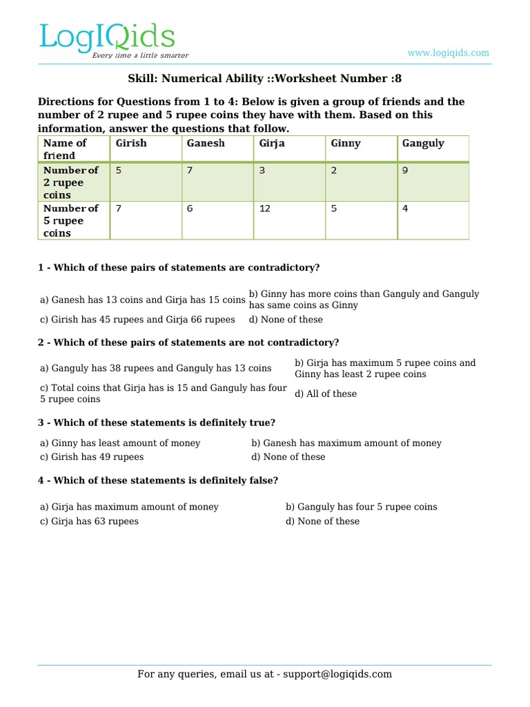 Numerical Ability Practice: Analyzing Data About Friends' Coin Collections | PDF