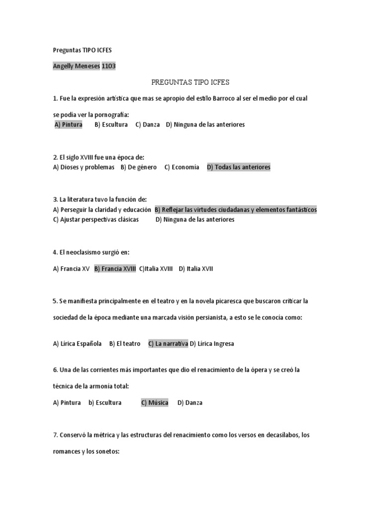 Preguntas TIPO ICFES | PDF | Barroco | Renacimiento