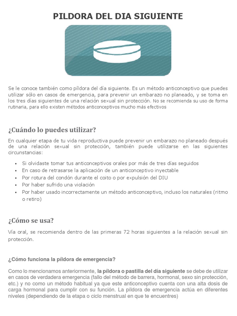 Pildora Del Dia Siguiente | PDF | Control de la natalidad | Píldora ...