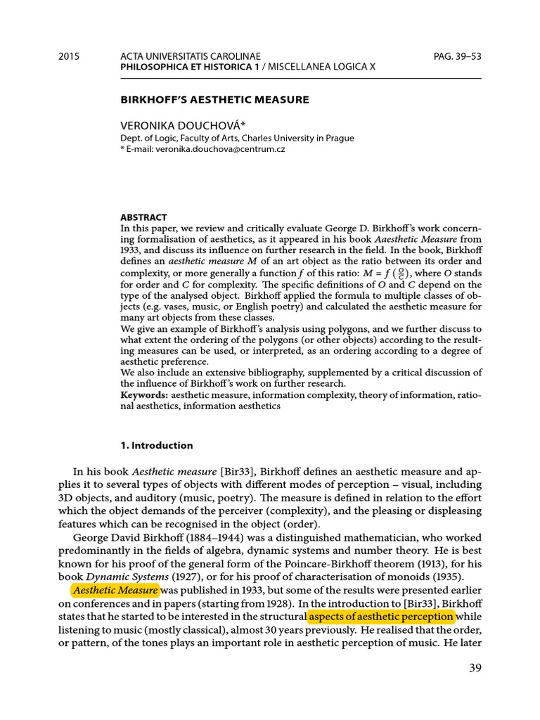 Birkhoff's Aesthetic Measure | PDF | Aesthetics | Vertex (Geometry)