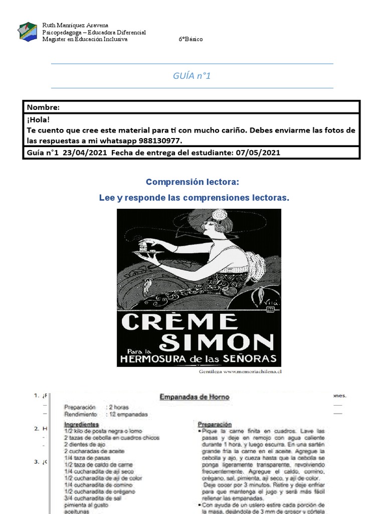 GUÍA #1 Comprension Lectora 23 DE ABRIL | PDF | Alimentos