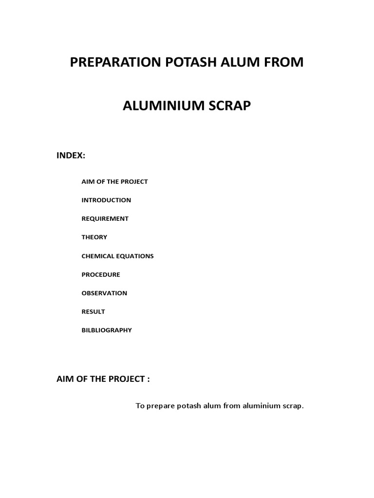 Preparation Potash Alum From Aluminium Scrap | PDF