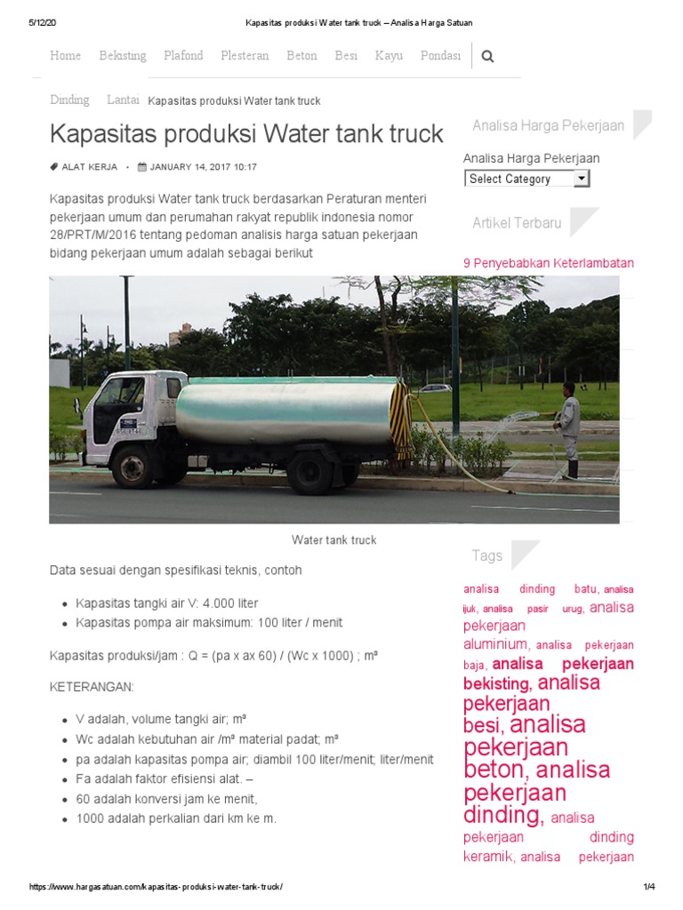 Kapasitas Produksi Water Tank Truck | PDF