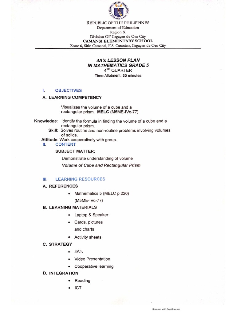 4a's LESSON PLAN IN MATH 5 | PDF