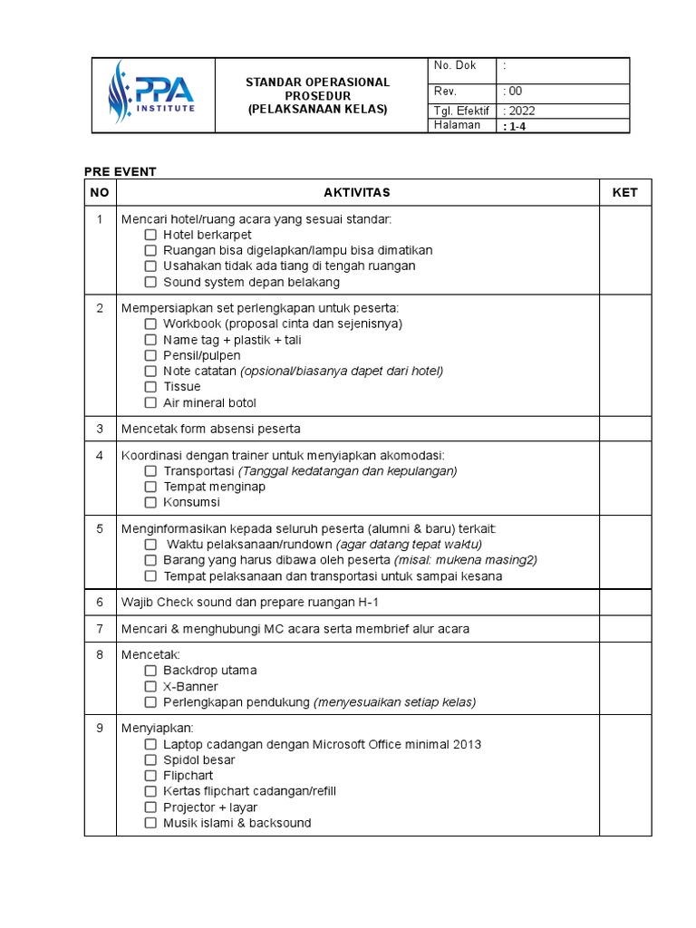 Sop Pelaksanaan Kelas Ppa Offline | PDF