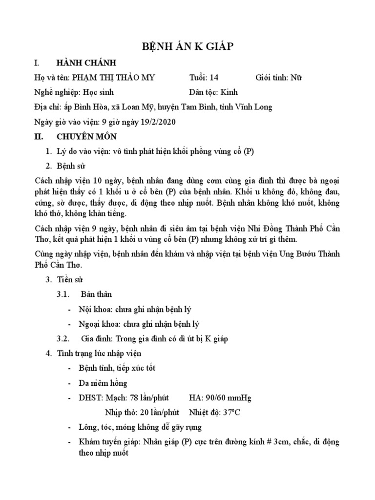 BỆNH ÁN K GIÁP | PDF