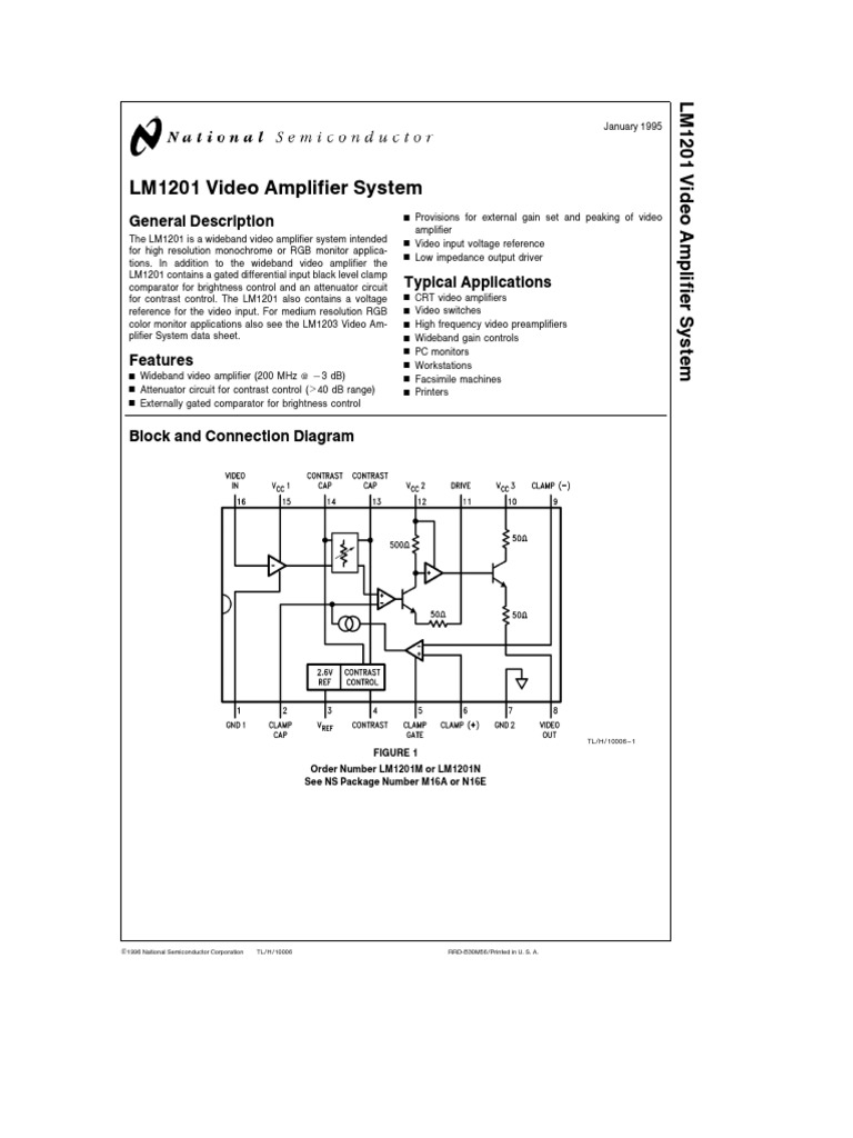 LM1201 Video Amplifier System: General Description | PDF | Amplifier ...