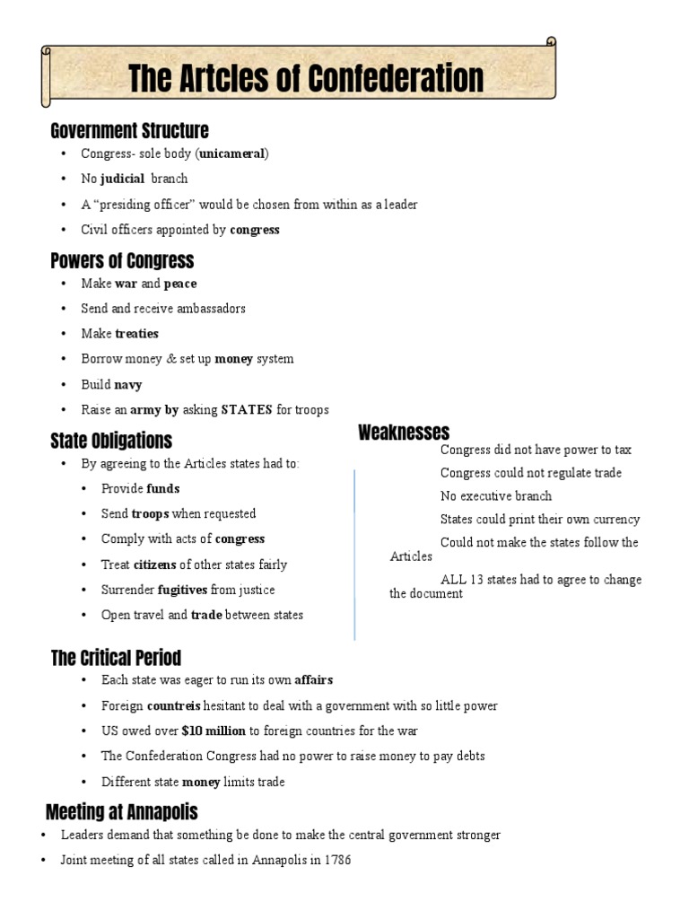 01 - Articles of Confederation Notes Page | PDF | Social Science | Law