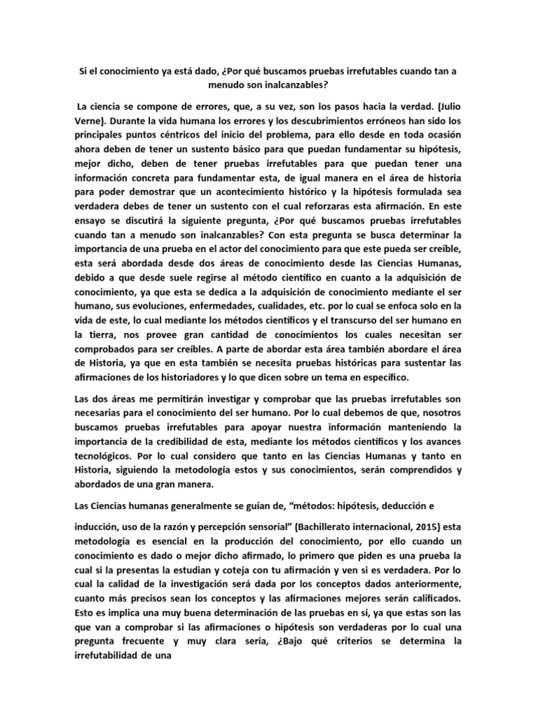 Ensayo de TDC Final | PDF | Método científico | Conocimiento