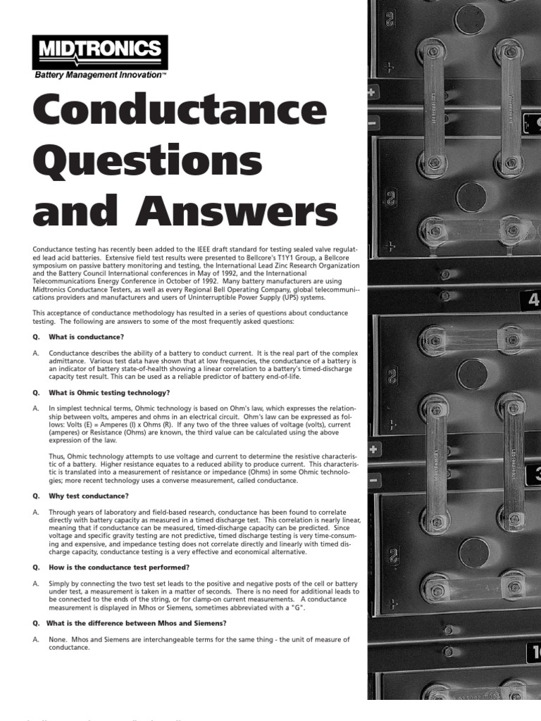 Midtronics Conductance Q & A | PDF | Battery (Electricity) | Electrical ...