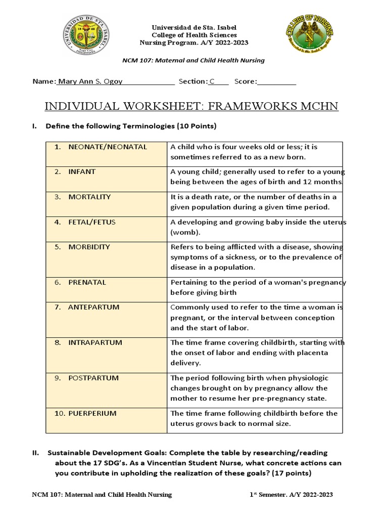 Individual Worksheet | PDF | Childbirth | Pregnancy