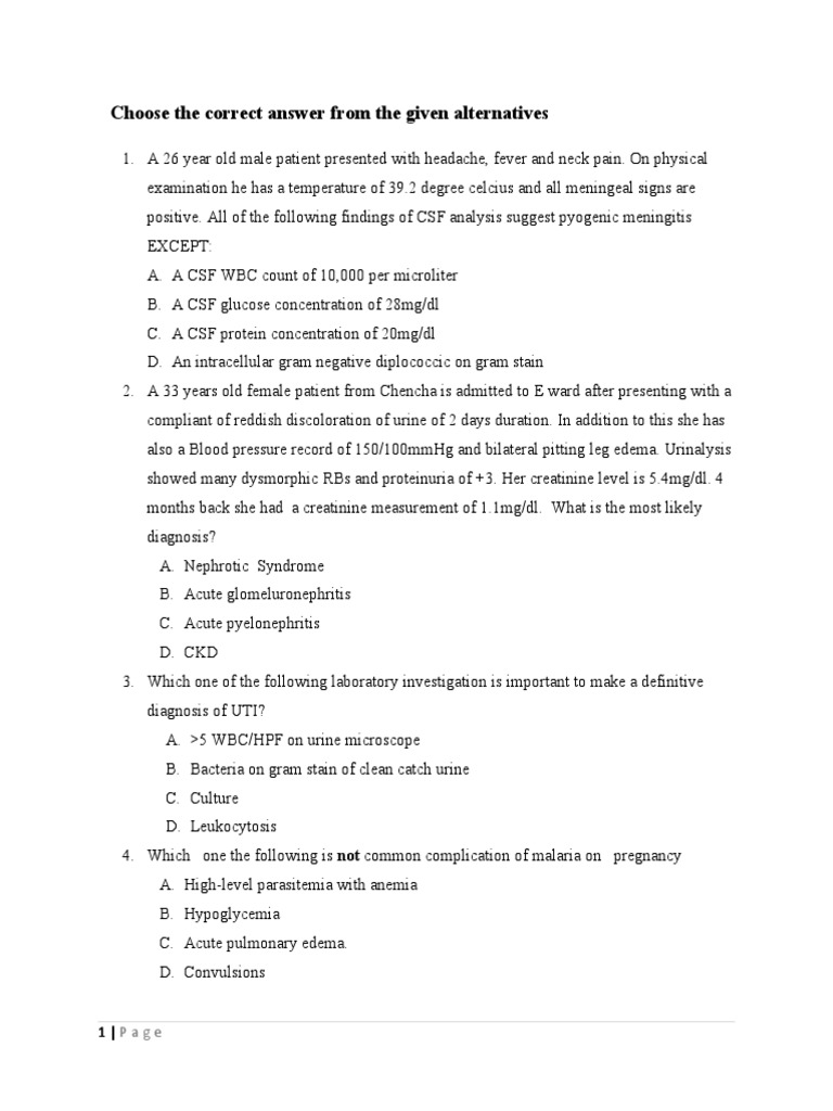 Clinical Exam Questions and Answers | PDF | Childbirth | Urinary Tract ...
