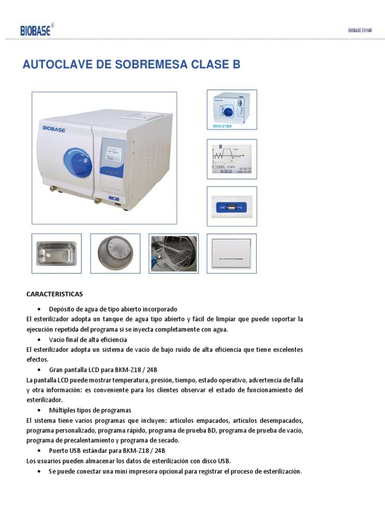 BIOBASE Autoclave de Sobremesa Clase B BKM-Z24B | PDF | Esterilización (Microbiología) | Bienes ...
