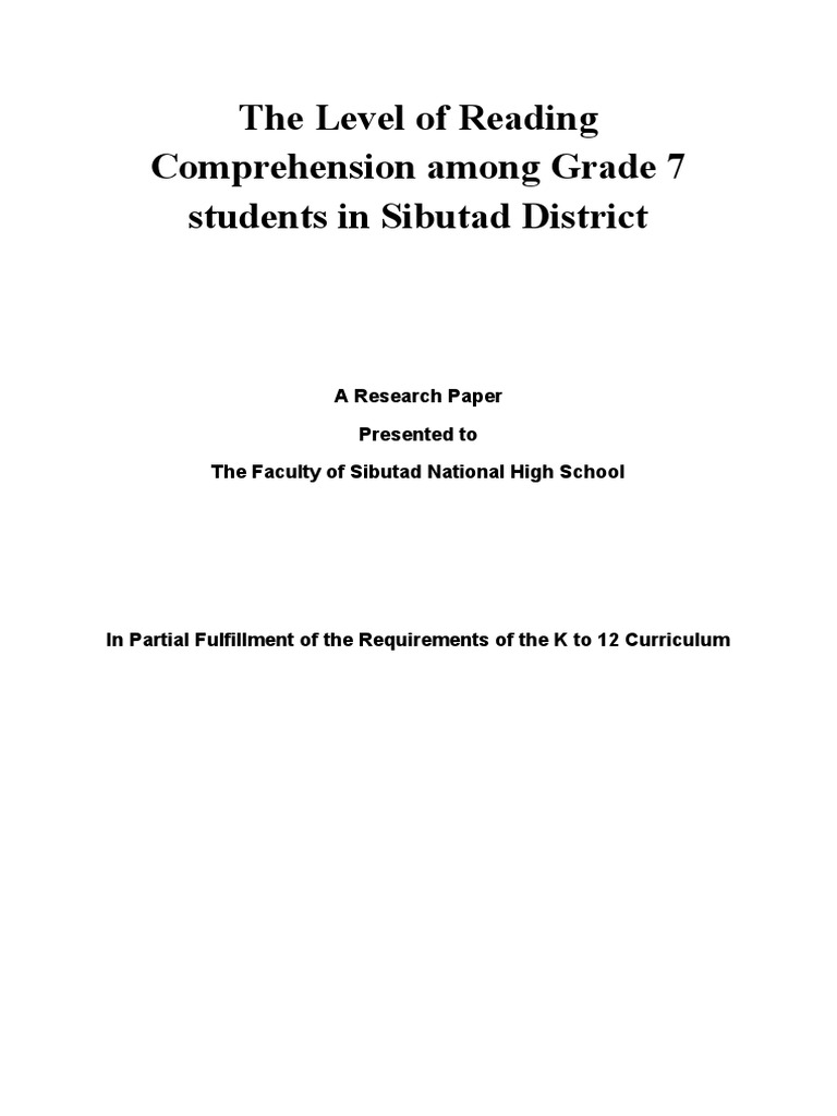 The Level of Reading Comprehension Among Grade 7 Students in Sibutad District | PDF | Reading ...