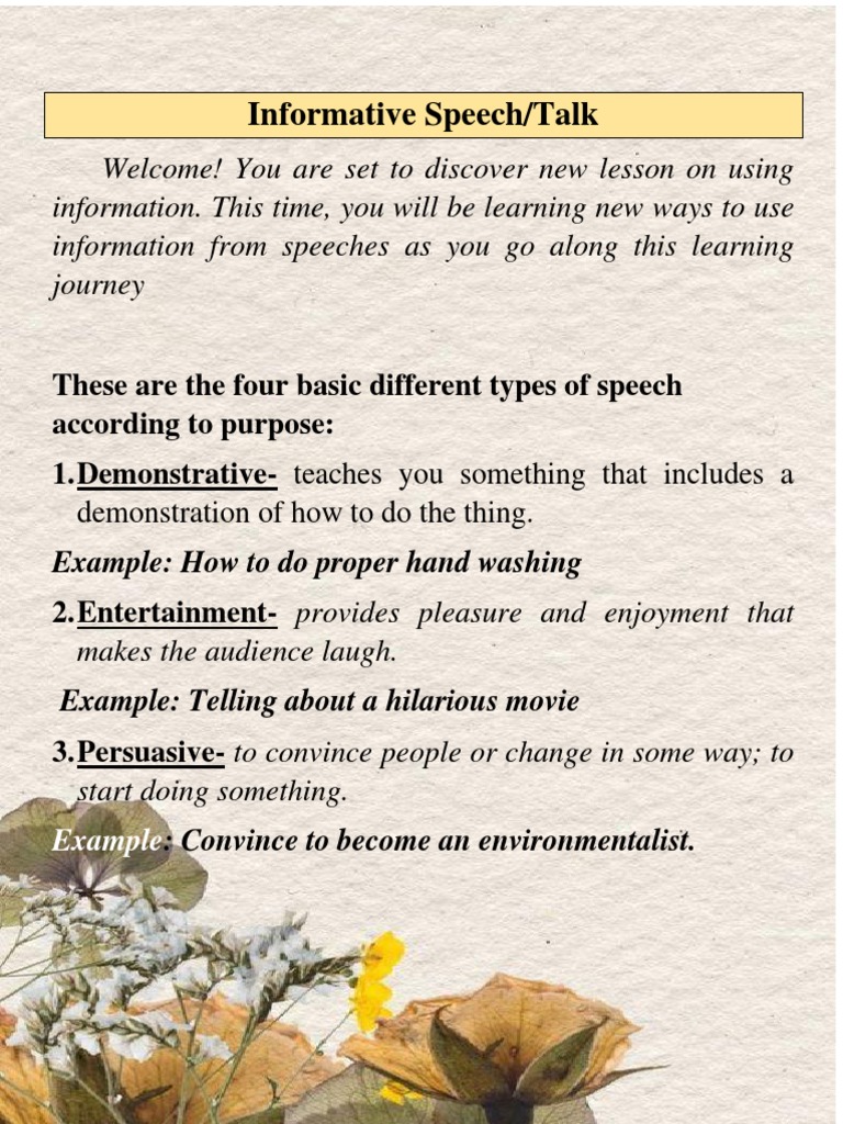 Learn Types Of Informative Speeches Pdf