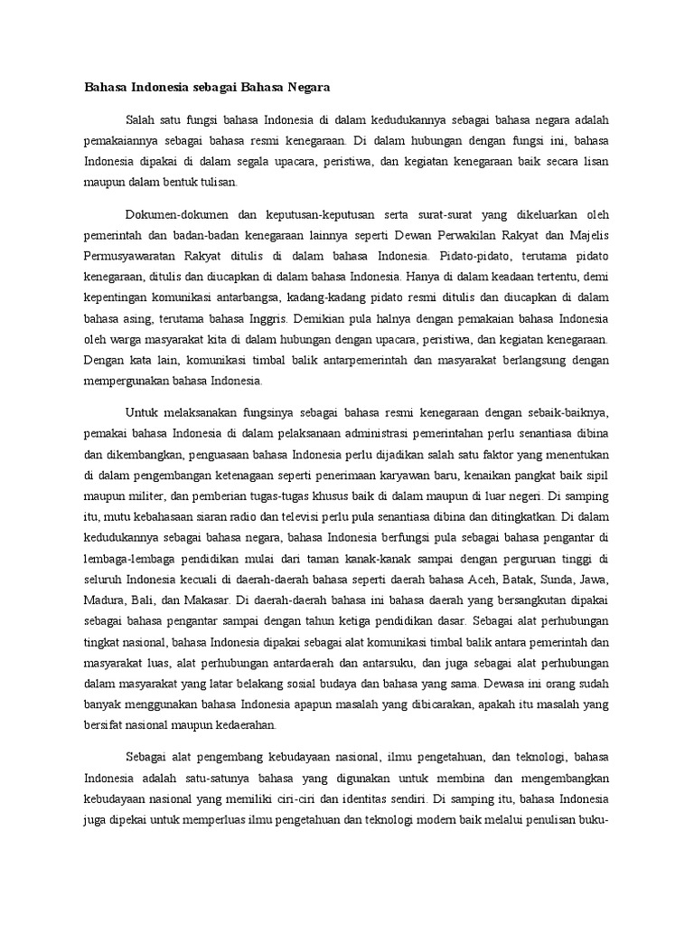 Bahasa Indonesia: Bahasa Resmi Negara | PDF | Seni & Disiplin Bahasa | Kajian Bahasa Asing