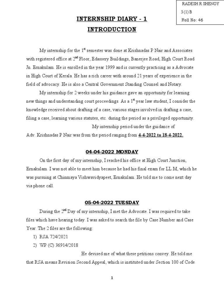 Internship Diary | PDF | Certiorari | Writ