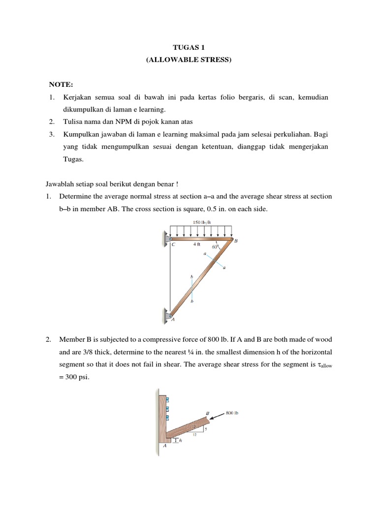 Tugas 1 (Allowable Stress) | PDF | Stress (Mechanics) | Beam (Structure)