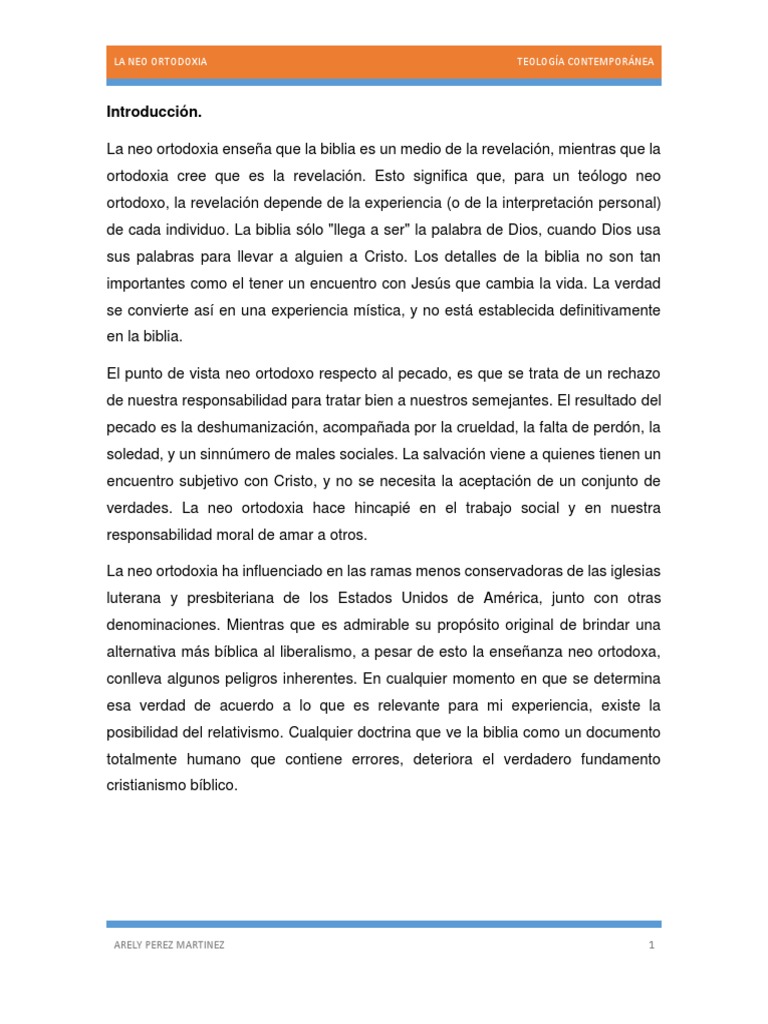 Que Es La Neo Ortodoxia | PDF | Biblia | Teología