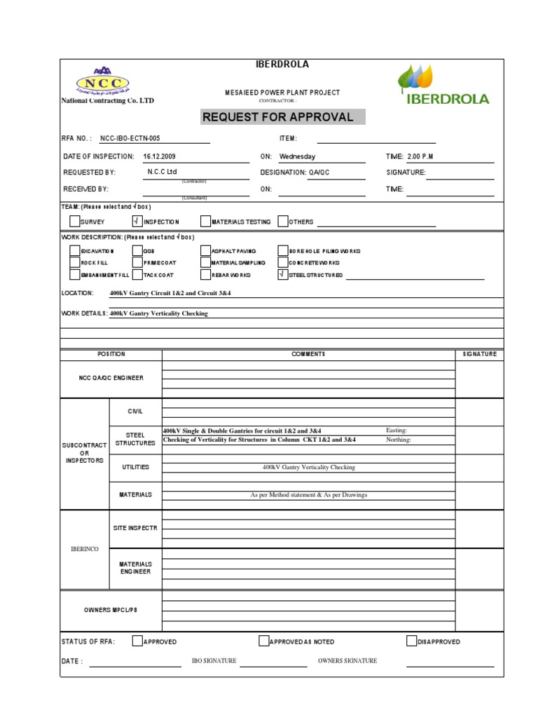 RFA & RFI For 400KV Gantry Verticality Checking | PDF | Building ...