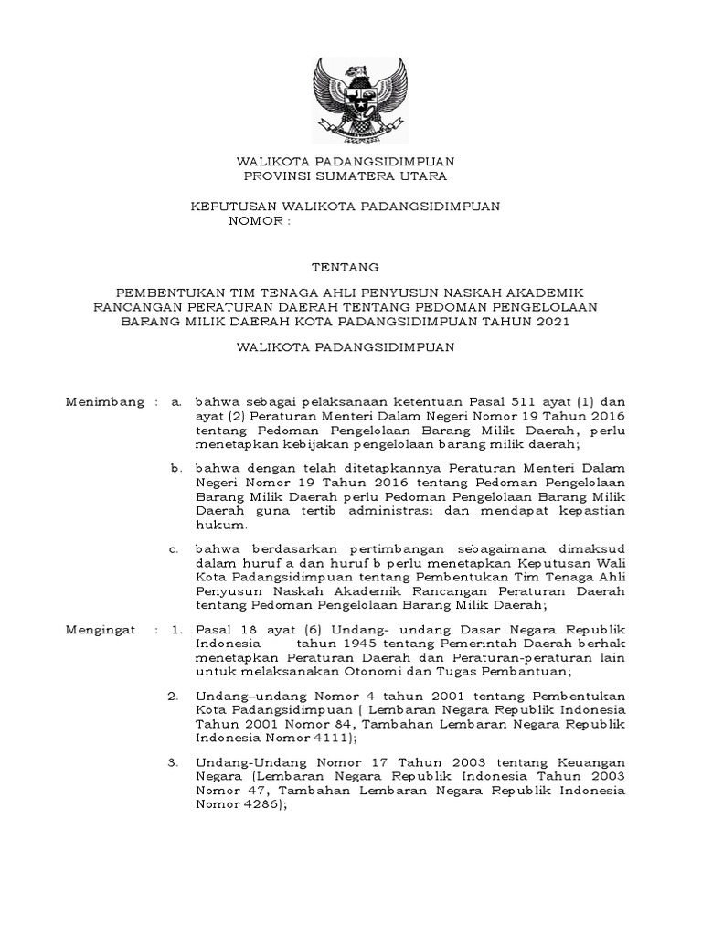 SK Tim Penyusun NA Dan Perda BMD | PDF