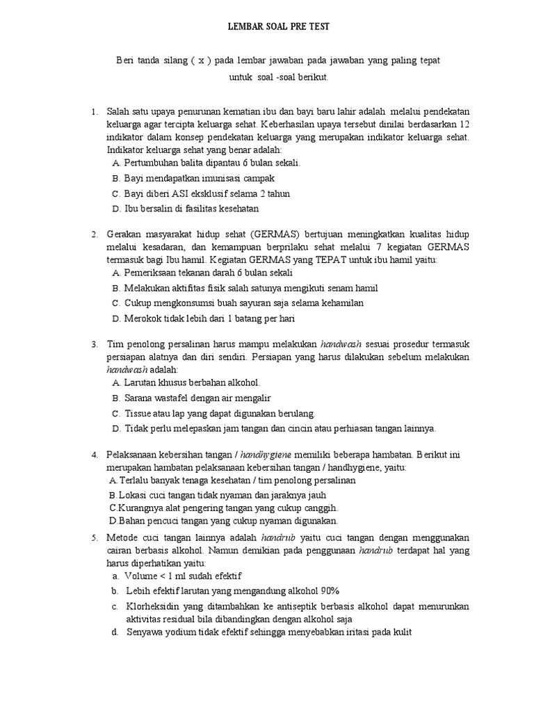 Lembar Soal Pre Test | PDF