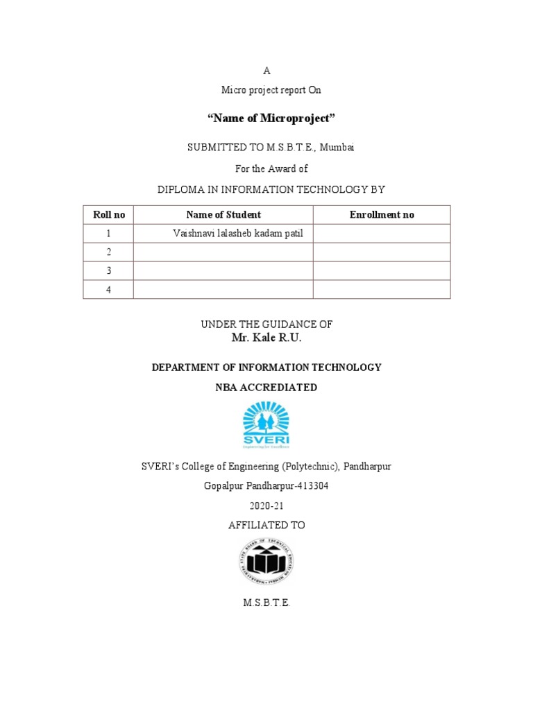 Micro Project Report on Name of Microproject | PDF | Digital ...