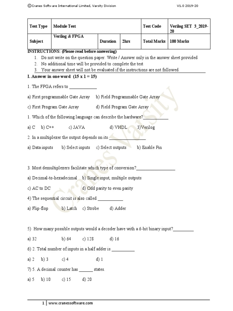 Verilog - FPGA QP - 3 | Download Free PDF | Hardware Description Language | Field Programmable ...