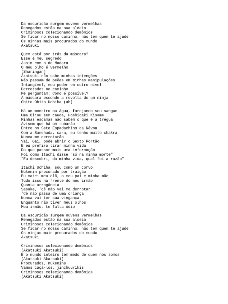 Rap Da Akatsuki - Os Ninjas Mais Procurados Do Mundo (Nerd Hits) | PDF