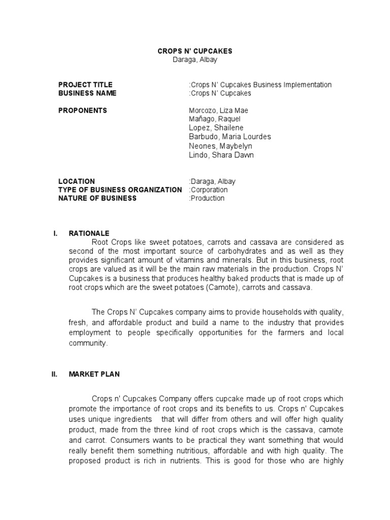 Crops N Cupcakes Simplified Business Plan | PDF | Sweet Potato | Cupcake