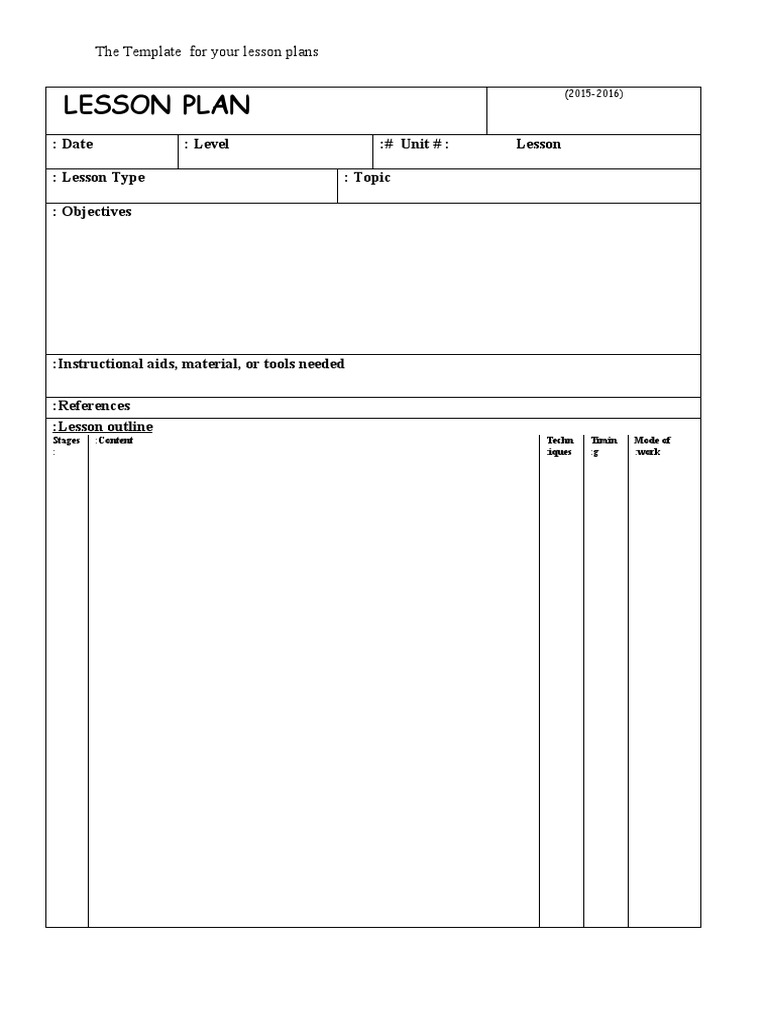 Daily Lesson Plan Template 2016 | PDF