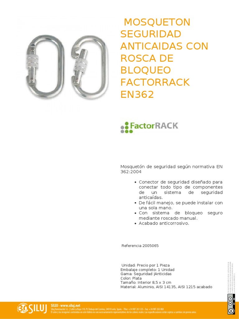 Mosqueton Seguridad Anticaidas Con Rosca de Bloqueo Factorrack En362 | PDF