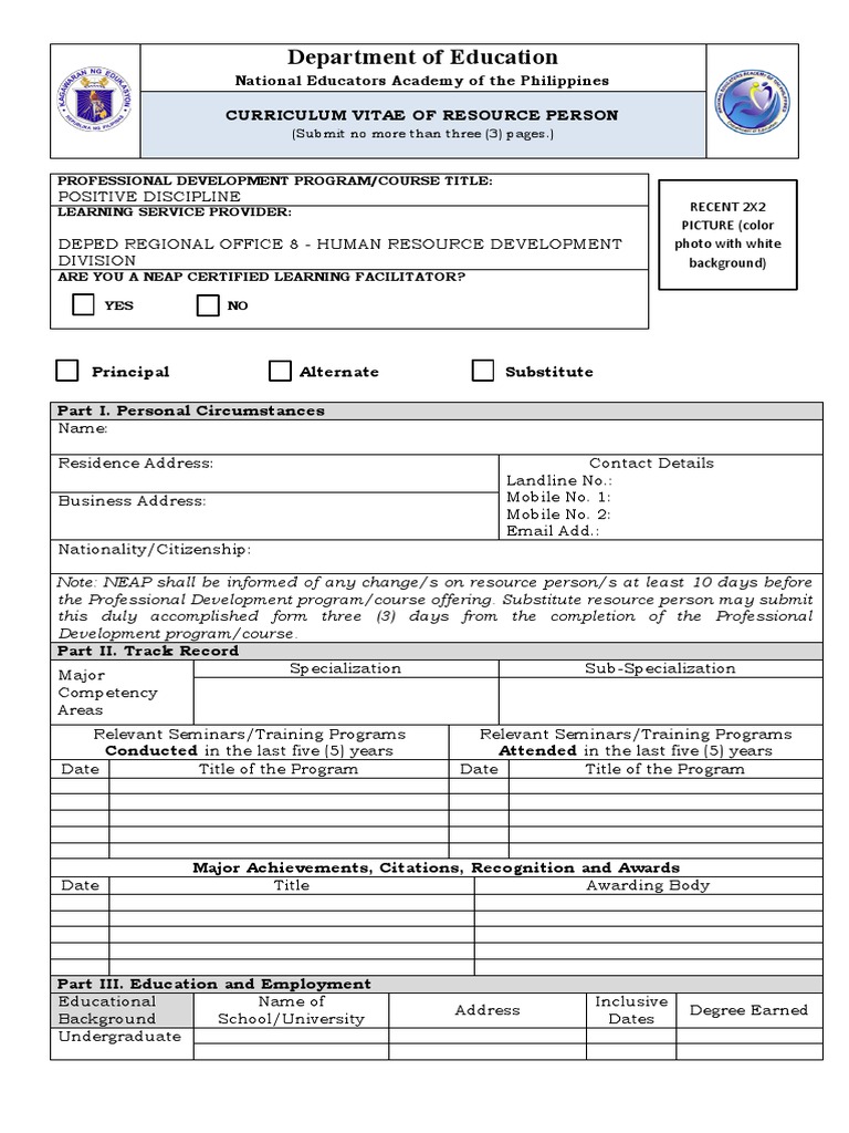 NEAP Certificate Application Form | PDF