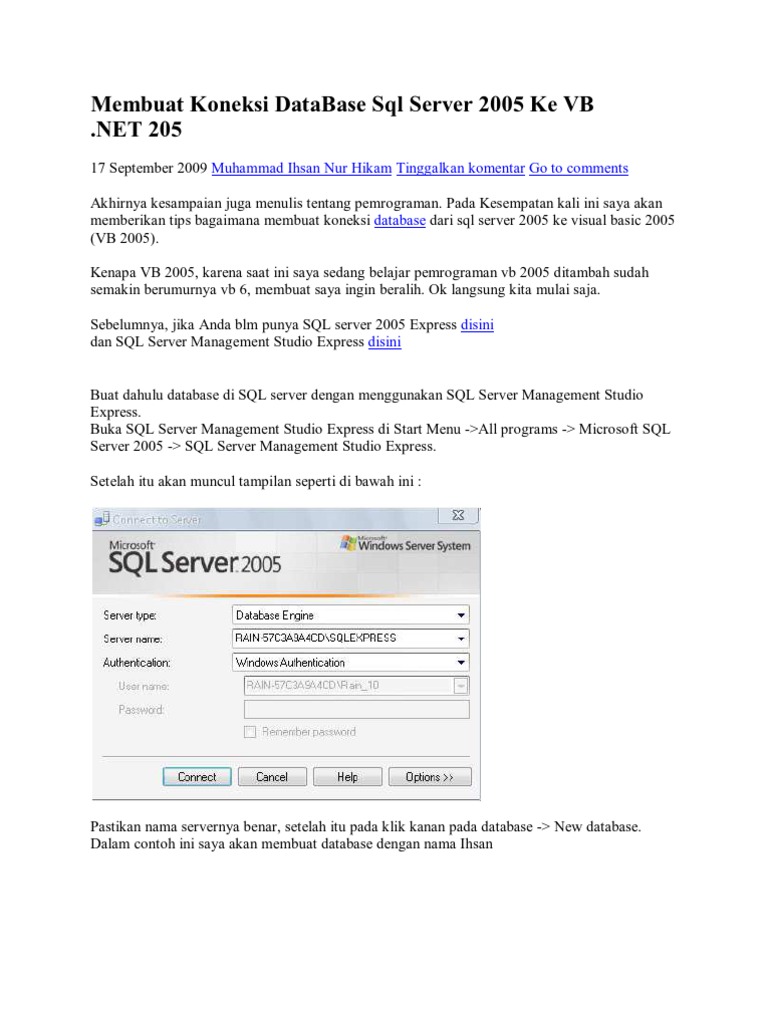 Membuat Koneksi DataBase SQL Server 2005 Ke VB | PDF