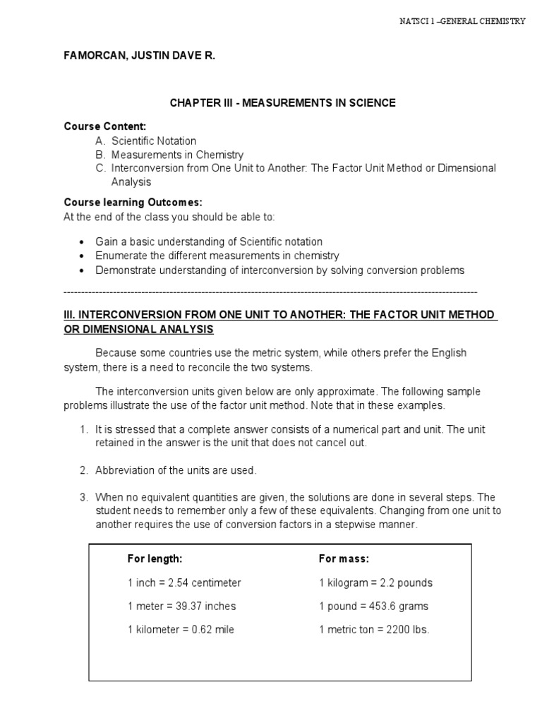 Famorcan, Chapter 3 Module Activity 3 Natsci 1 | PDF | Litre | Density