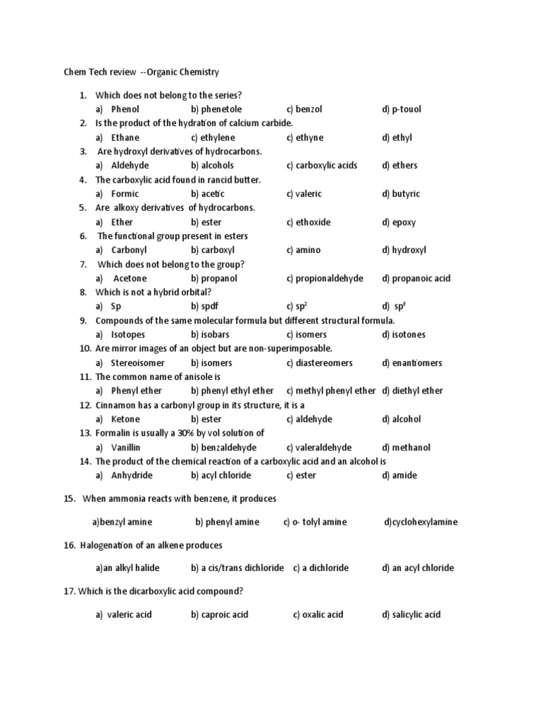 Organic Chemistry Exam Practice Questions | PDF | Ester | Ether